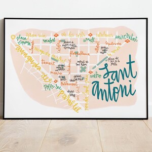 Les Corts Barcelona Illustrated Map for Travel Wall. Barcelona Souvenir ...