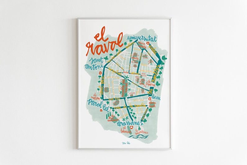 Raval and El Born Barcelona Neighborhood Map. Illustrated City - Etsy