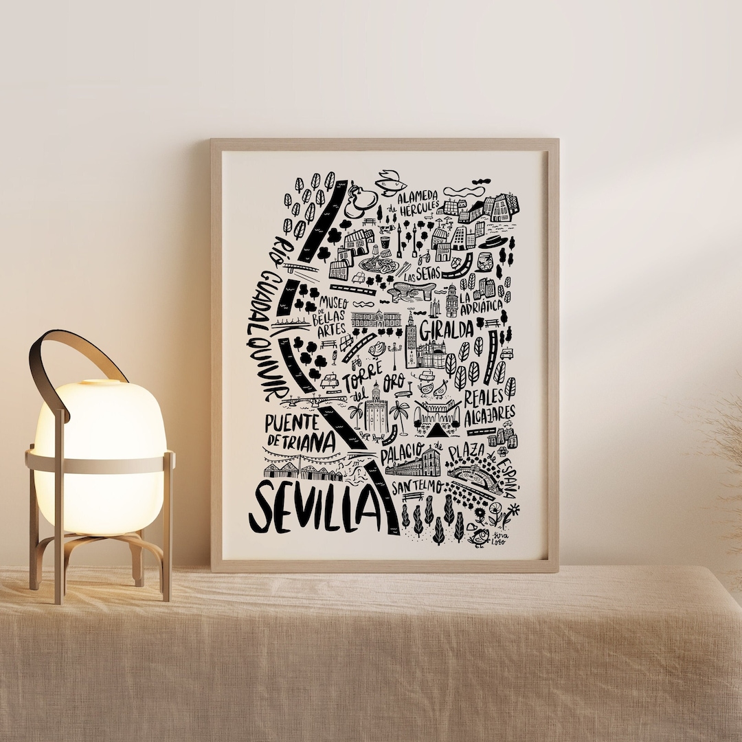 SEVILLE Map Print. Illustrated City Map With Frame Option. Spain Travel Wall Decor for Living ...