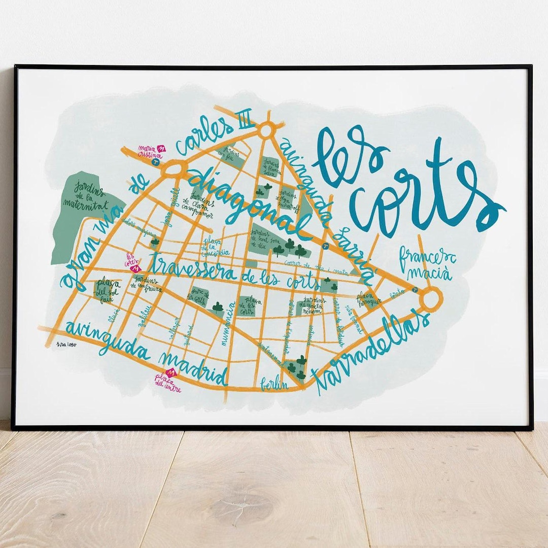 Les Corts Barcelona Map Print: Travel Souvenir Gift - Etsy