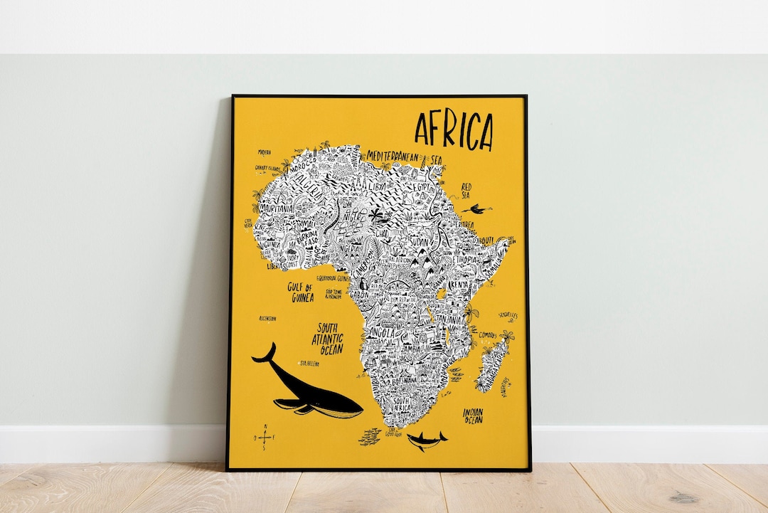 Africa Map Wildlife Original Illustration. Geography Illustrated Map ...