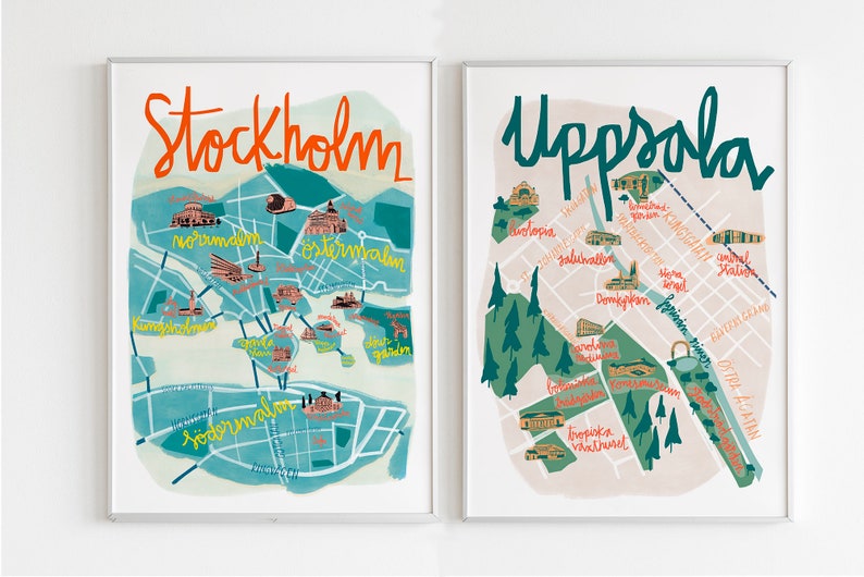 UPPSALA Sweden Illustrated City Map Print. Swedish Gifts. - Etsy