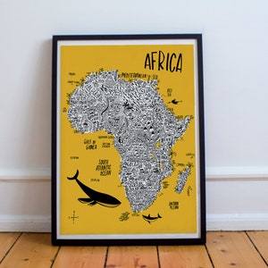Africa Map Wildlife Original Illustration. Geography Illustrated Map ...