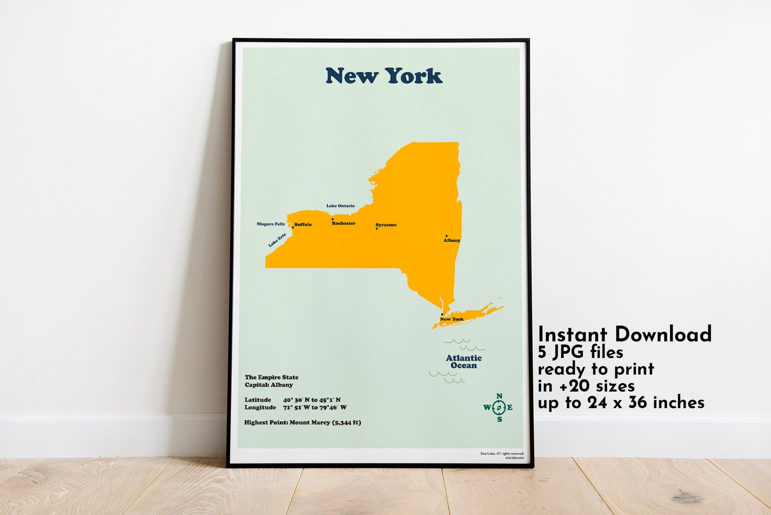 New York State Printable Map for Kids Home School. Empire - Etsy
