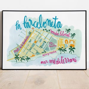 Les Corts Barcelona Illustrated Map for Travel Wall. Barcelona Souvenir ...