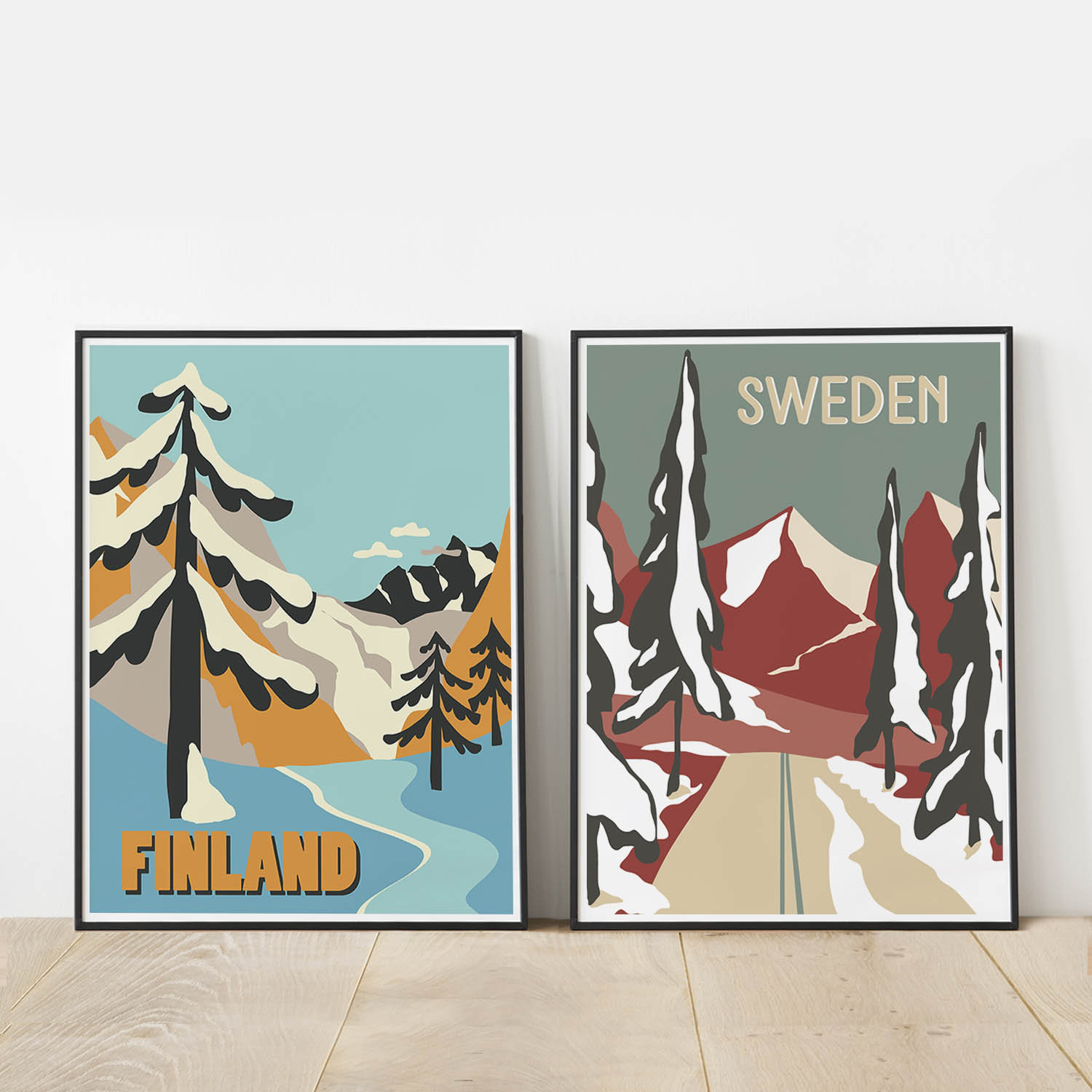 Set of posters Finland and Sweden. Scandinavia panels for | Etsy