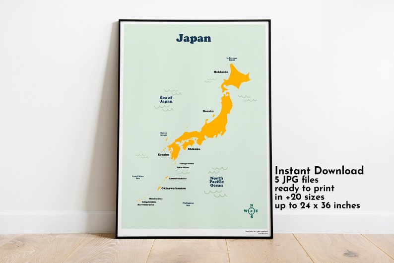 Japan Printable Map for Kids Home School. Japan Islands. - Etsy