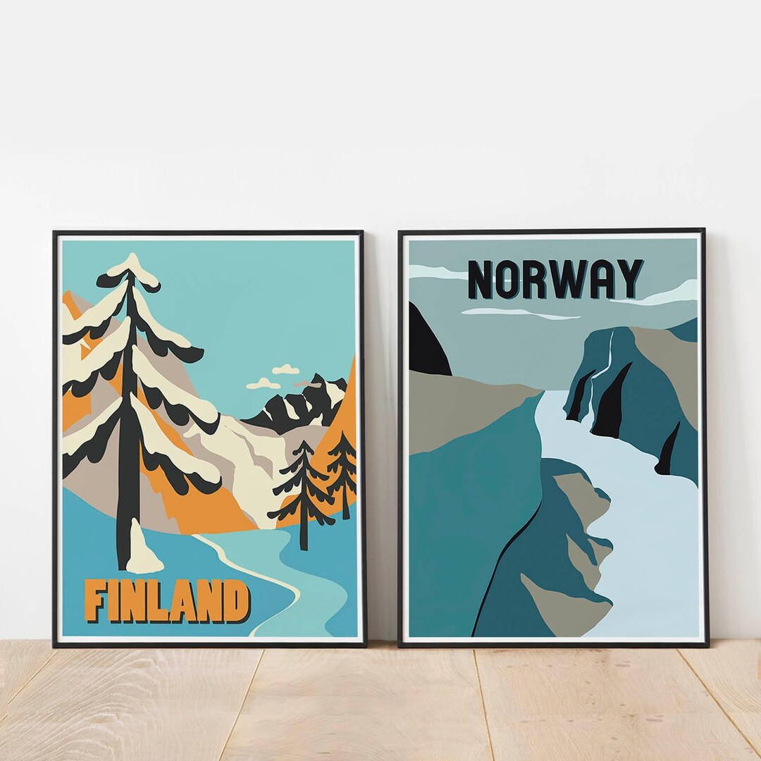 Finland and Norway Set of Posters. Scandinavia Panels for Living Room ...
