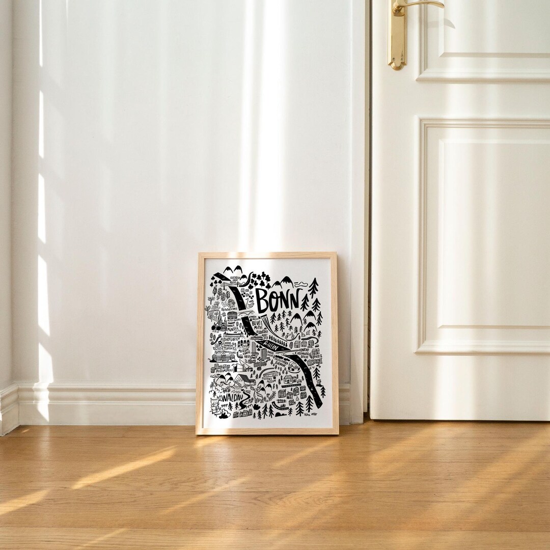 Bonn Germany Map Print: Monochrome Illustrated Travel Art - Etsy
