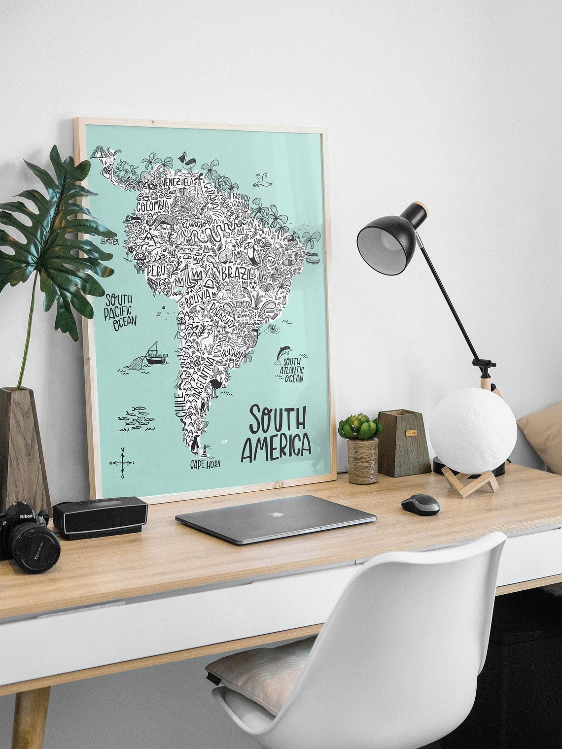 South America Illustrated Map for Kids Room Decor. Educational | Etsy