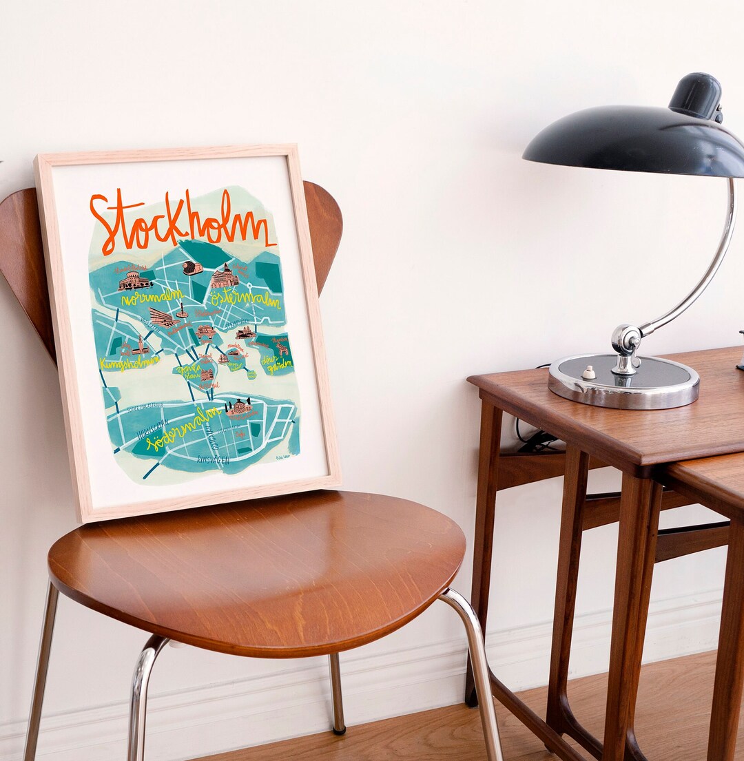 STOCKHOLM Map Print. Swedish Illustrated City. Handletter Original ...