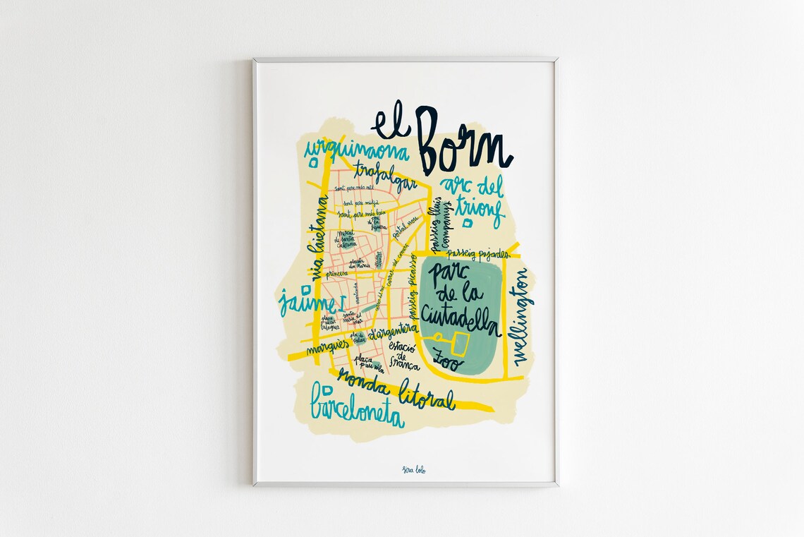Raval and El Born Barcelona Neighborhood Map. Illustrated City - Etsy