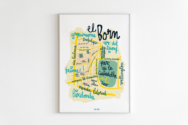 Raval and El Born Barcelona Neighborhood Map. Illustrated City - Etsy