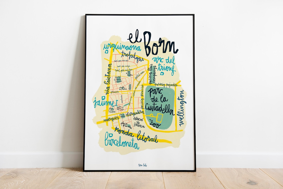 Raval and El Born Barcelona Neighborhood Map. Illustrated City - Etsy