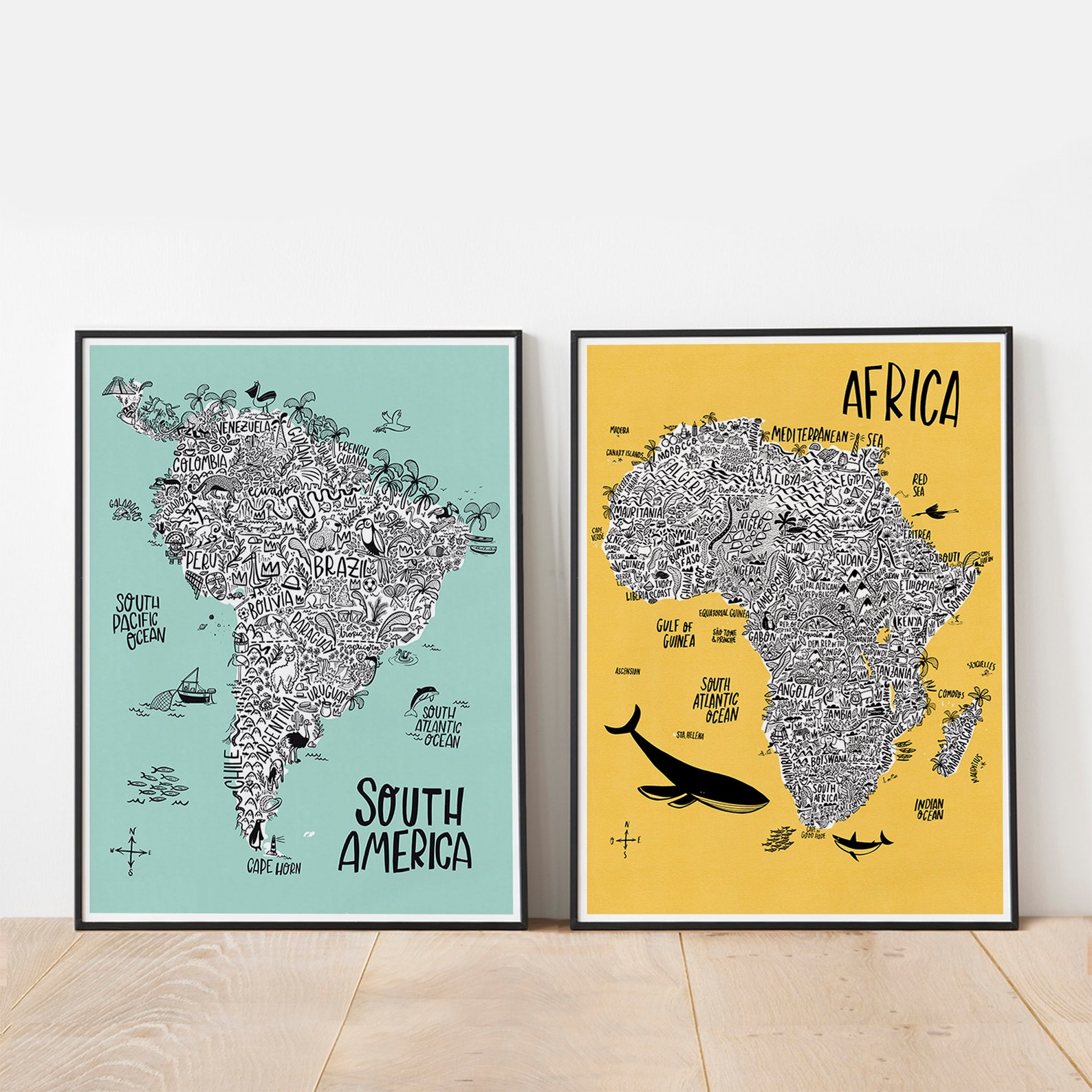 Africa Map Wildlife Original Illustration. Geography - Etsy