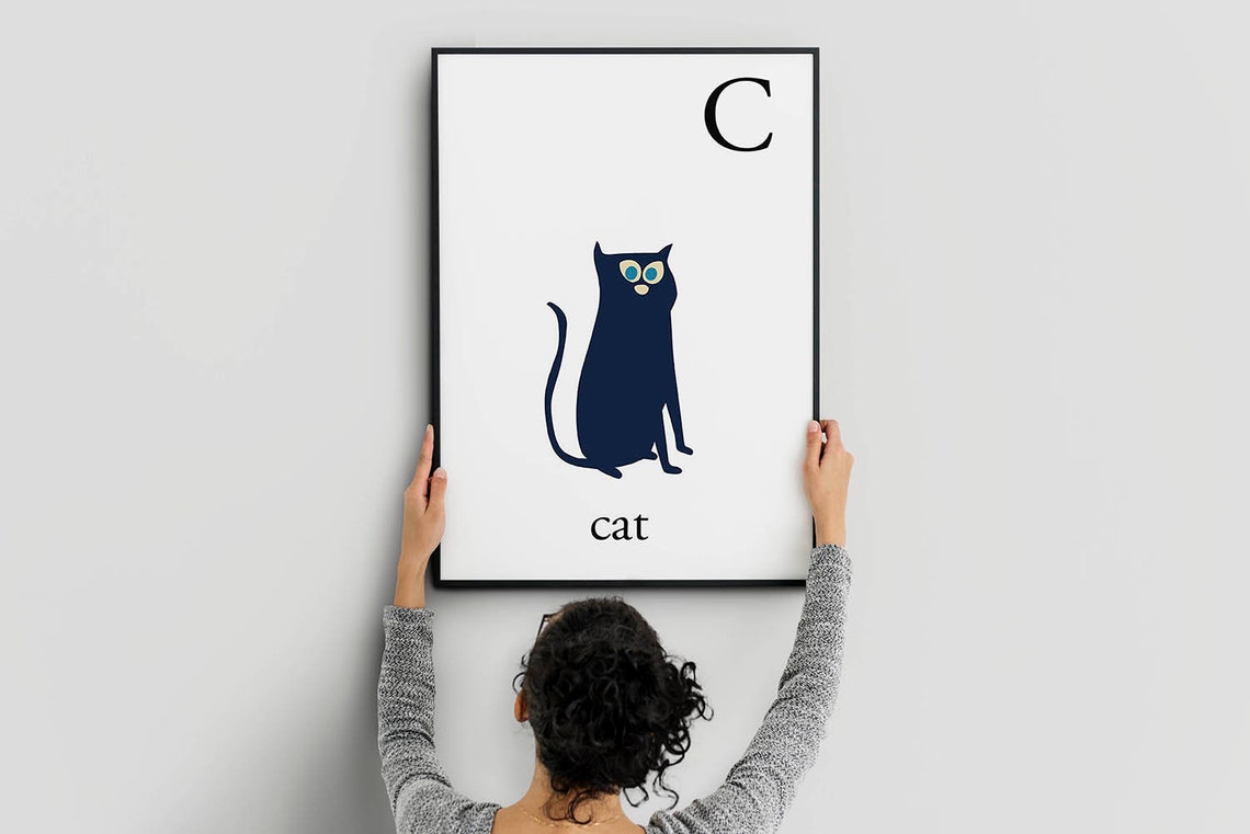 Cat print kids room letter C for Playroom. Cute animals for | Etsy