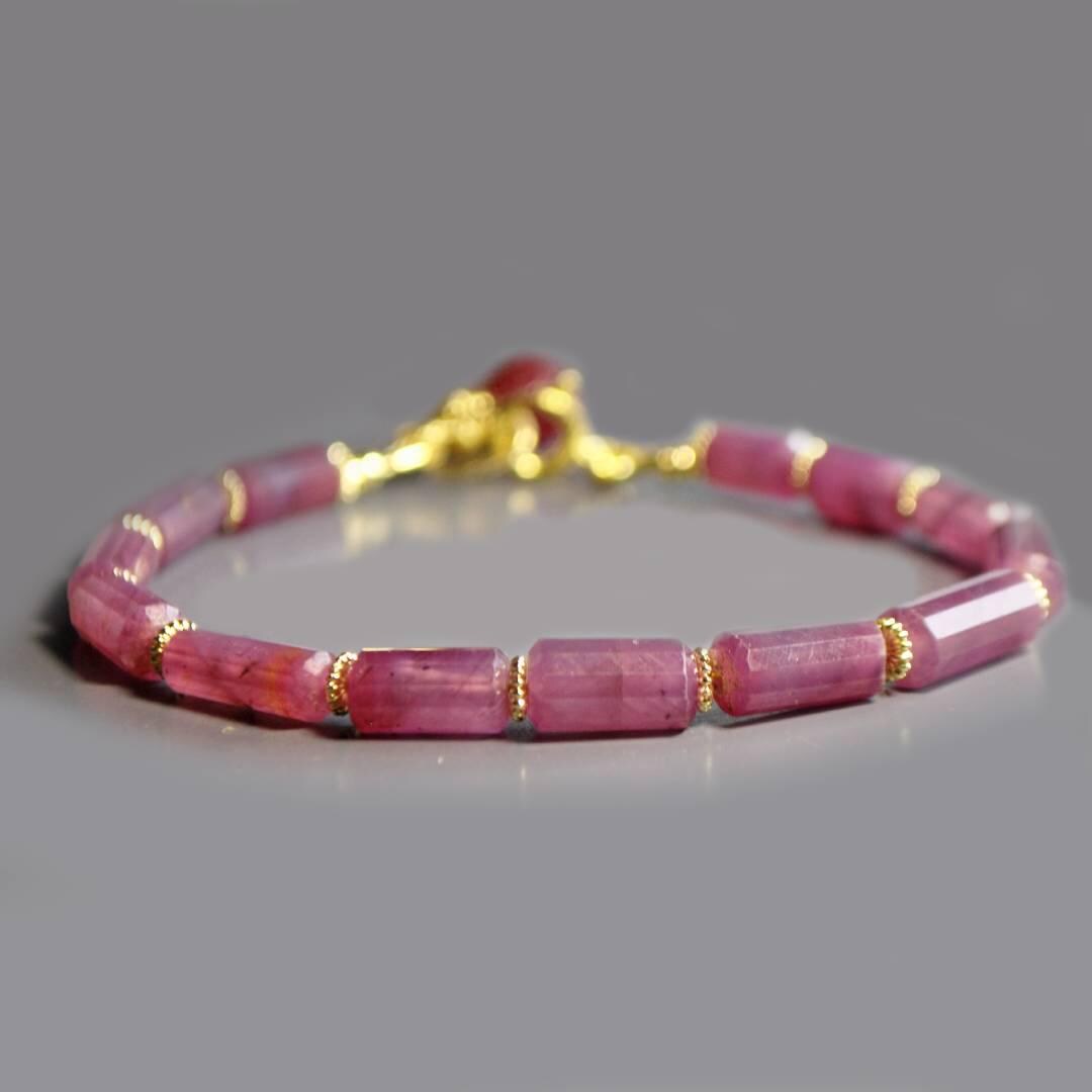 14K Gold Ruby Bracelet Natural Stone Jewelry - Etsy