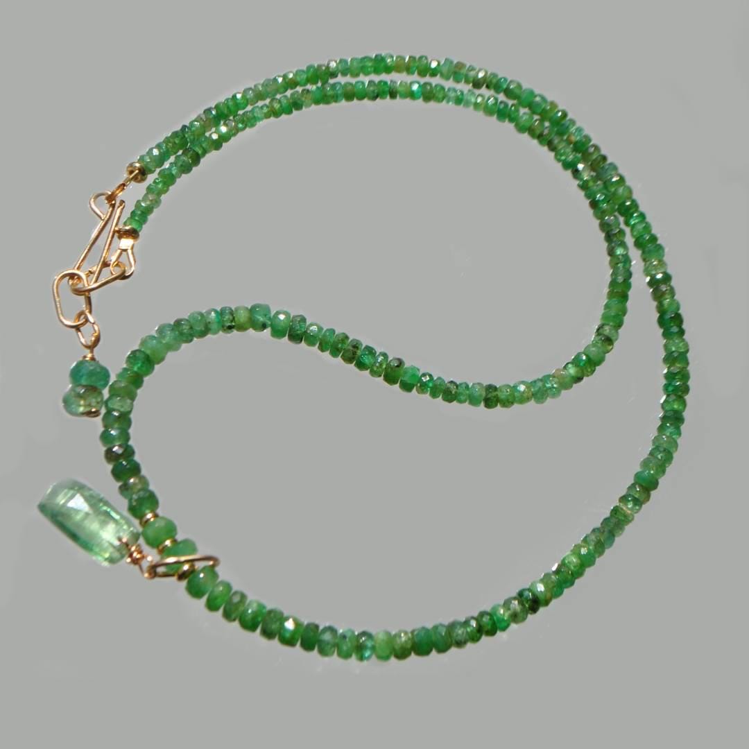 African Zambian Emerald Necklace With 14K Gold and Green Kyanite ...