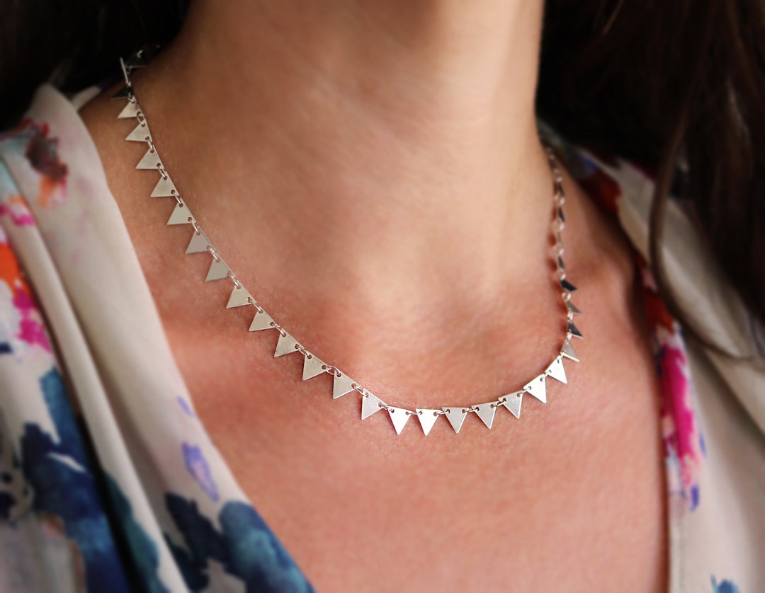 Short Silver Triangle Chain Necklace| 18 Inches 19 Inches| Art Deco ...
