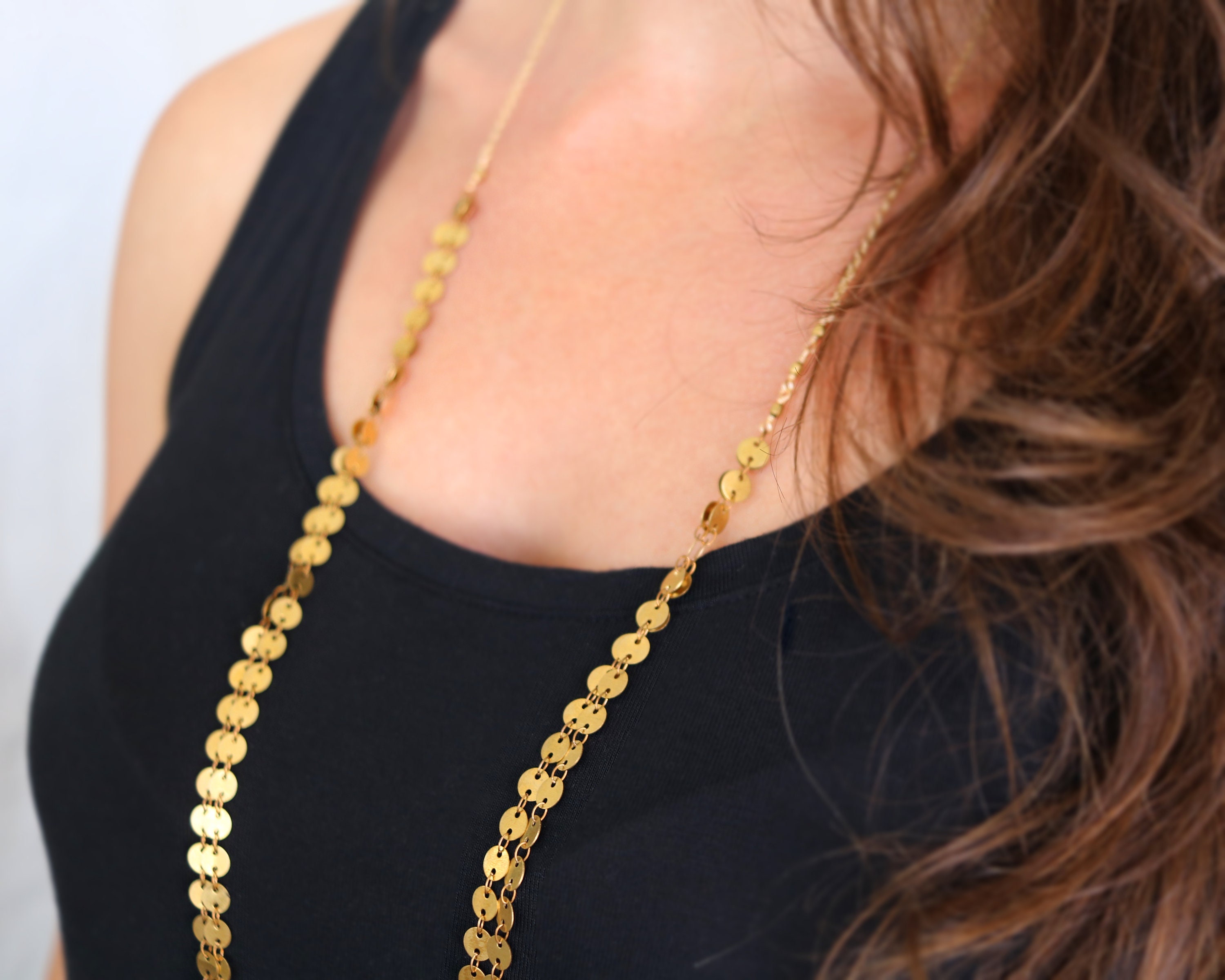 Long Gold Layered Coin Chain Necklace Nickel Free Raw Brass | Etsy