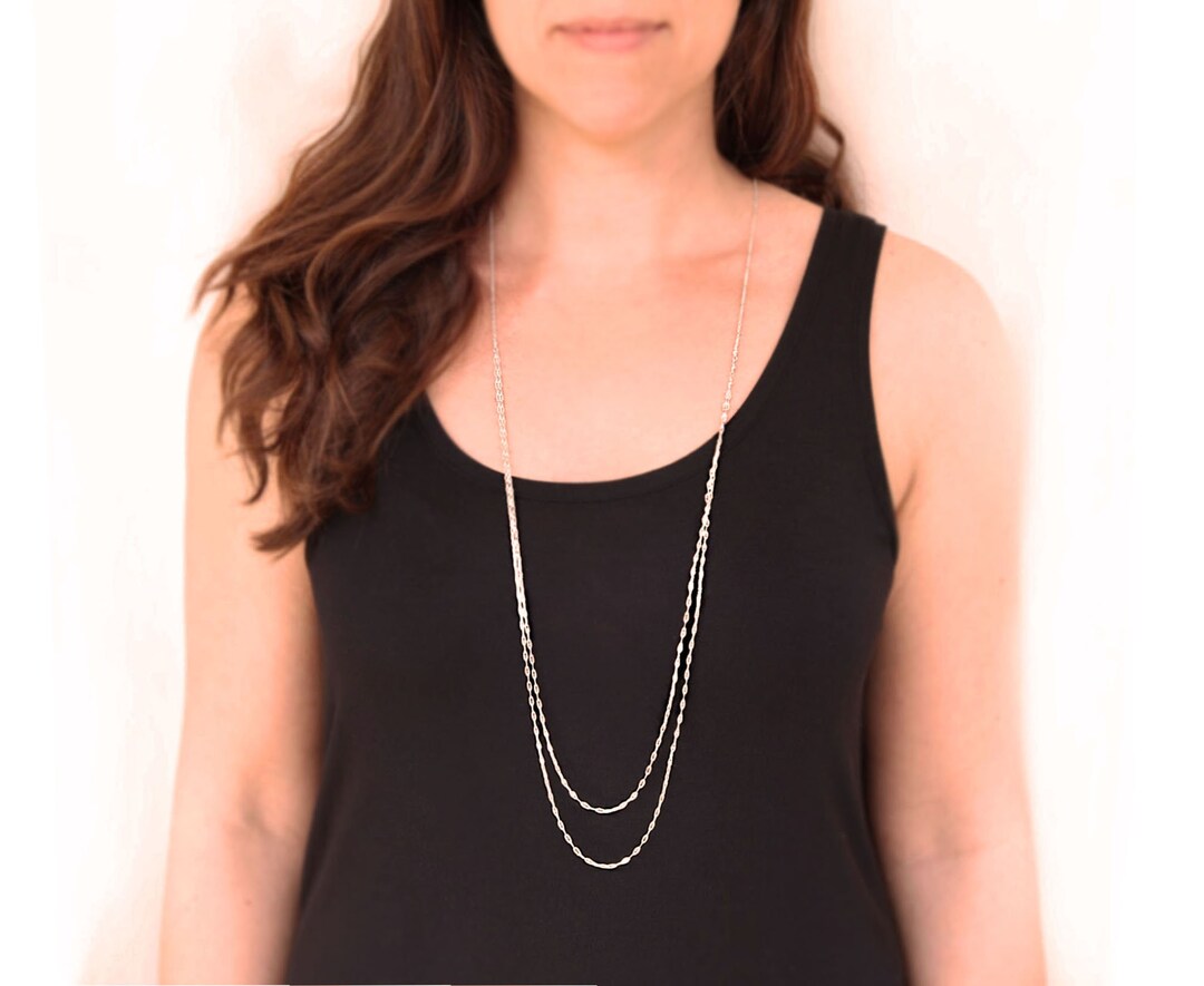 Long Layered Silver Crimped Chain Necklace | 36 Inches | 2 Layers ...