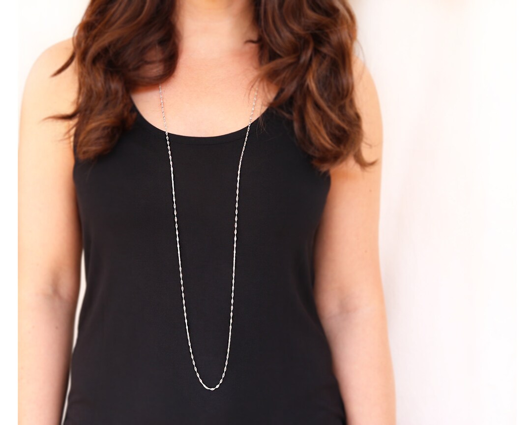 Extra Long Silver Crimped Chain Necklace | 42 Inches | Layered | Mix ...