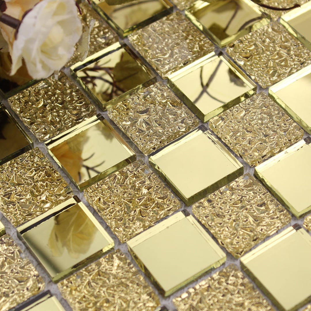 Luxury Gold Mirror Glass Tiles Kl925 11 8x11 8 Per Sheet Crystal Glass