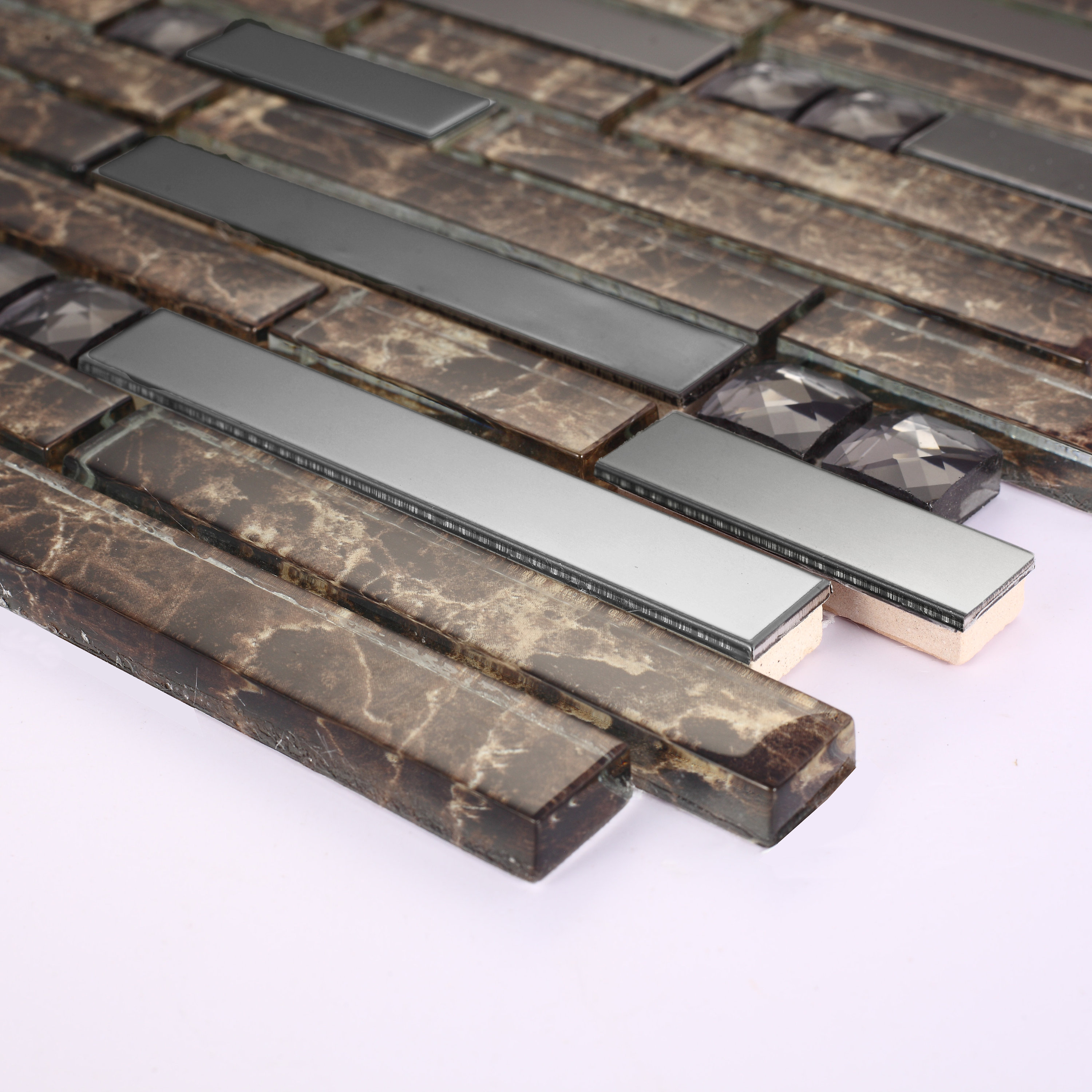 Glass and Metal Linear Wall Tiles Dark Emperador - Etsy UK