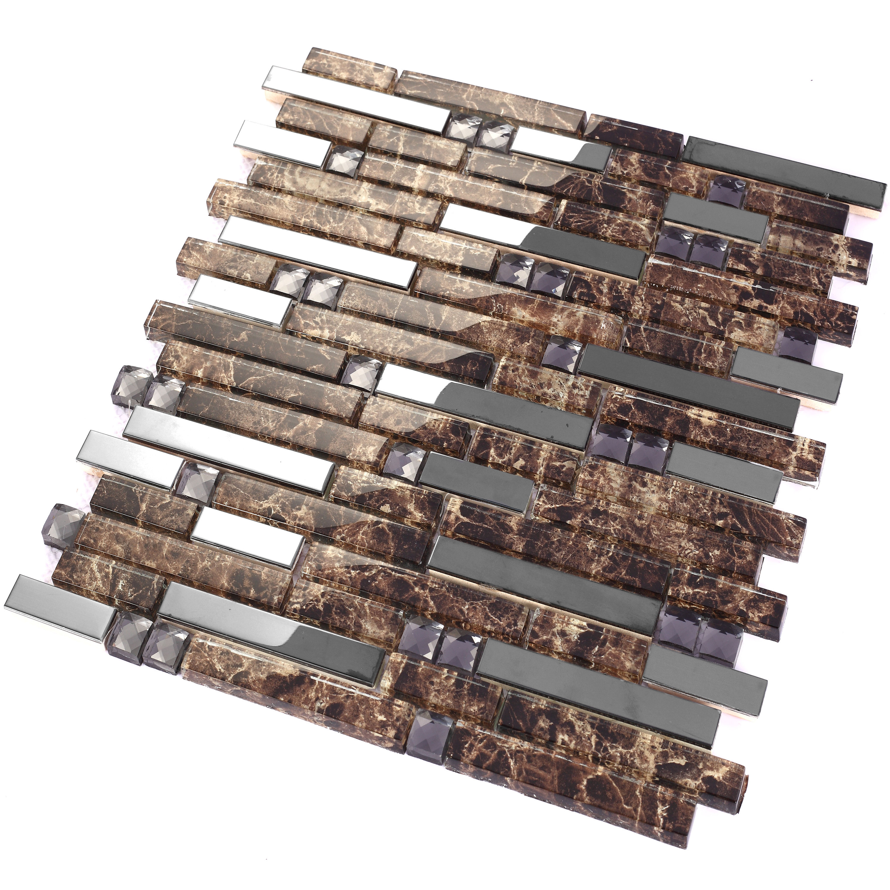 Glass and Metal Linear Wall Tiles Dark Emperador - Etsy