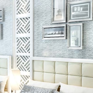 Silver Glass Linear Backsplash Tile With Rhinestone Mosaic Bling ...