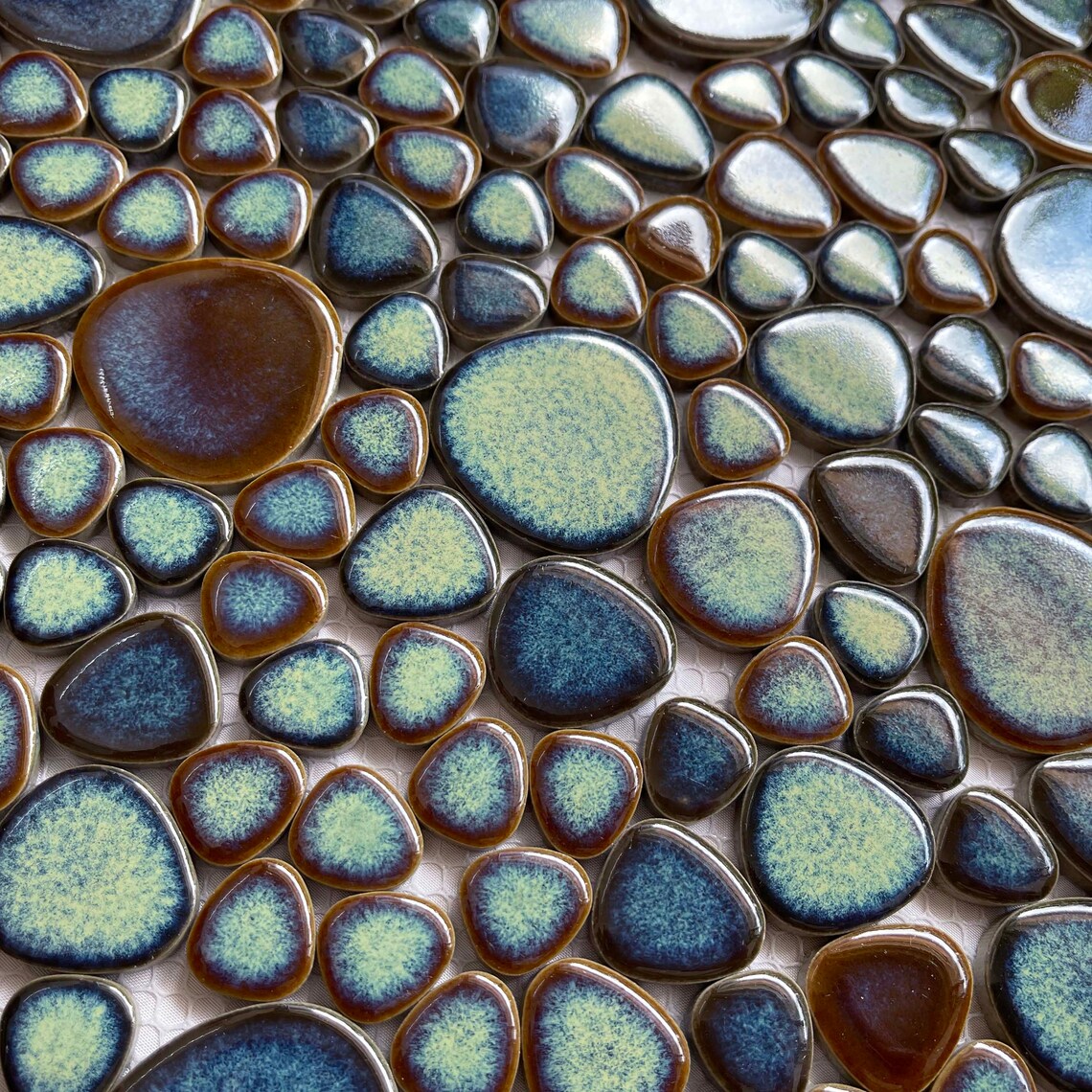 Glazed Backsplash Tile Pebble Porcelain Mixed Aqua and Brown - Etsy