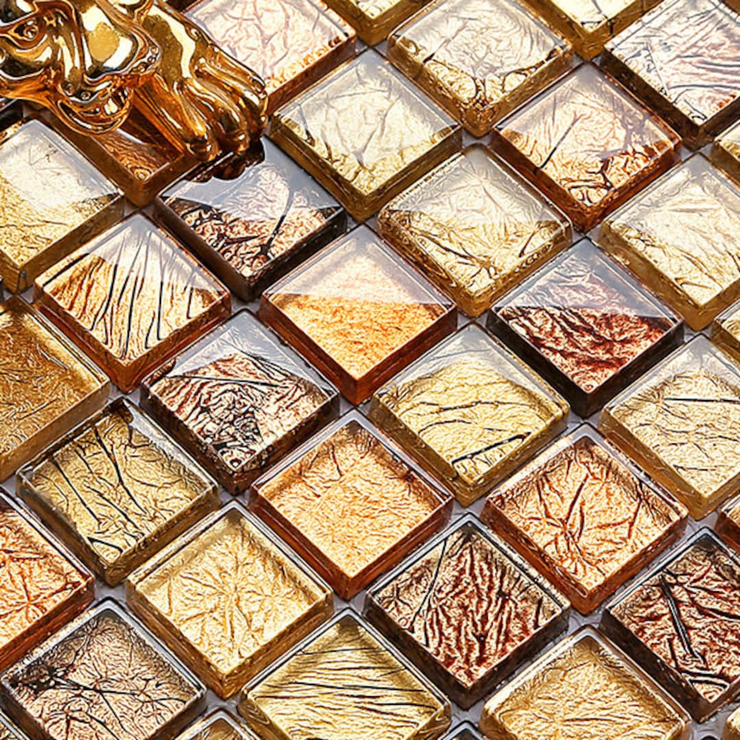 Golden Glass Mosaic Tile, Bling Backsplash, Bathroom Wall Tile - Etsy