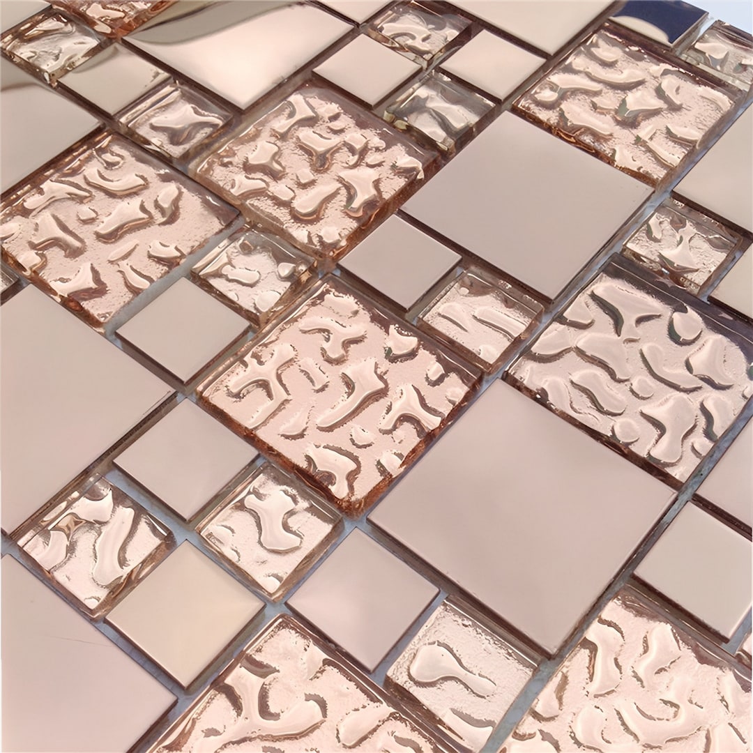 Rose Gold Backsplash Tile Bling Metal and Glass Mosaic Shiny Stainless ...