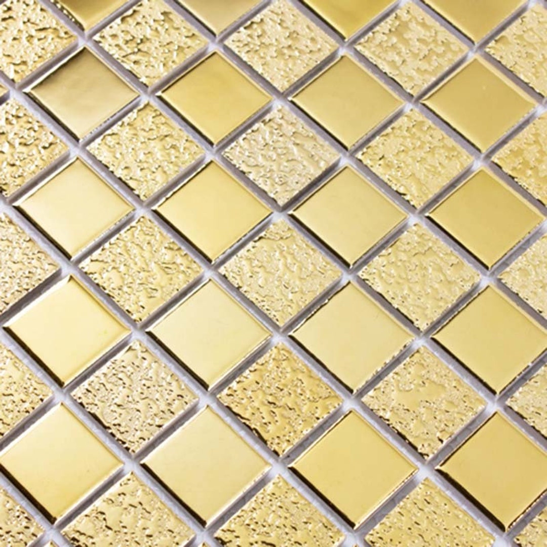 Luxury Gold Ceramic Mosaic Tile Glossy Textured Wall Decor Kitchen ...