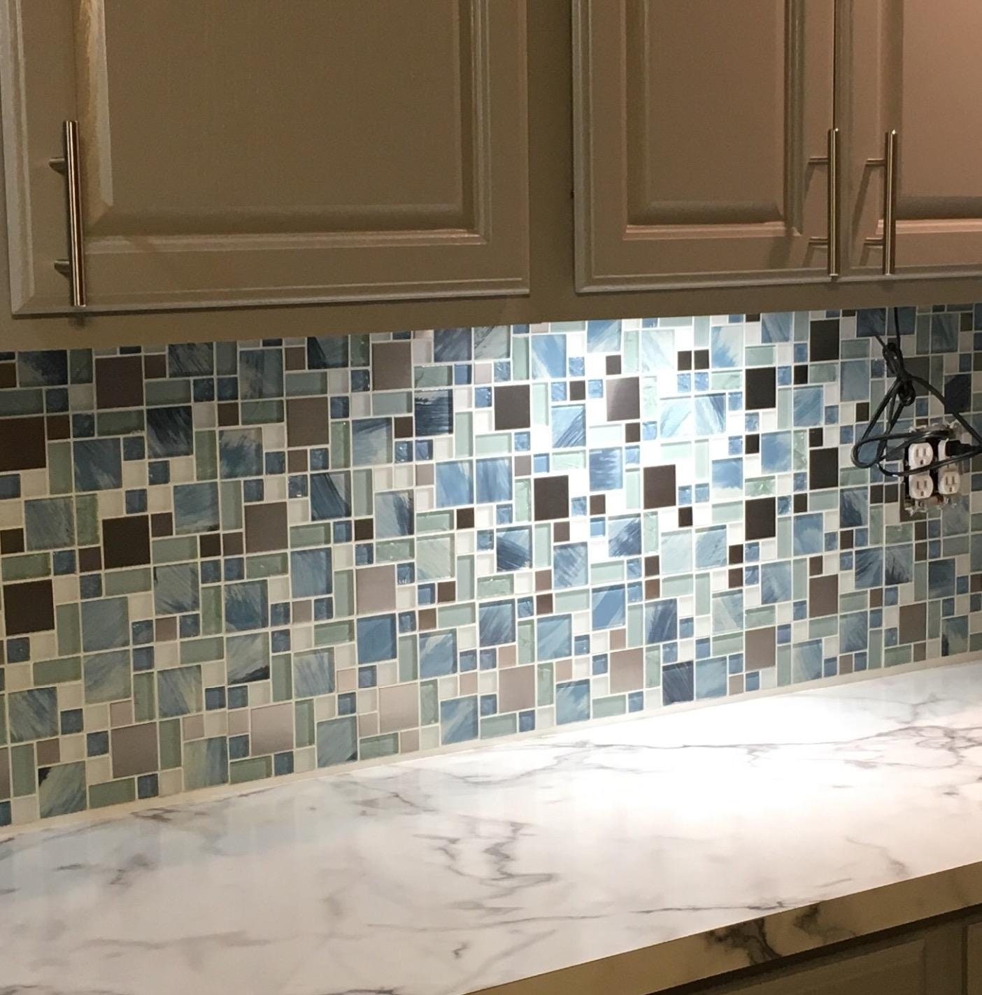 Hand-painted Blue Glass Backsplash Tile - Etsy Australia