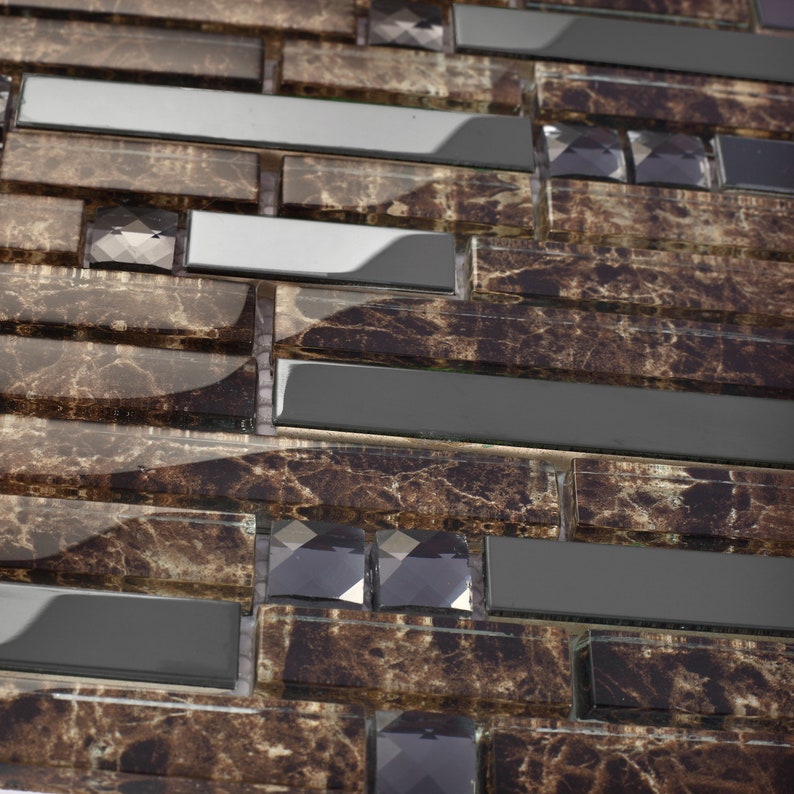 Glass and Metal Linear Wall Tiles Dark Emperador | Etsy