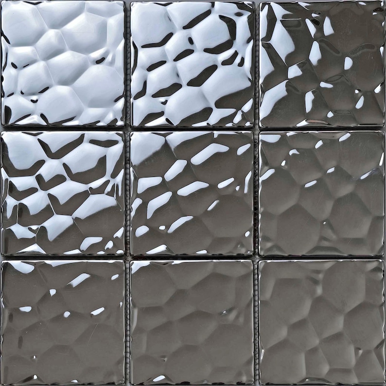 Silver Stainless Steel Water-cube Mosaic Tile - Shiny Metal Backsplash ...