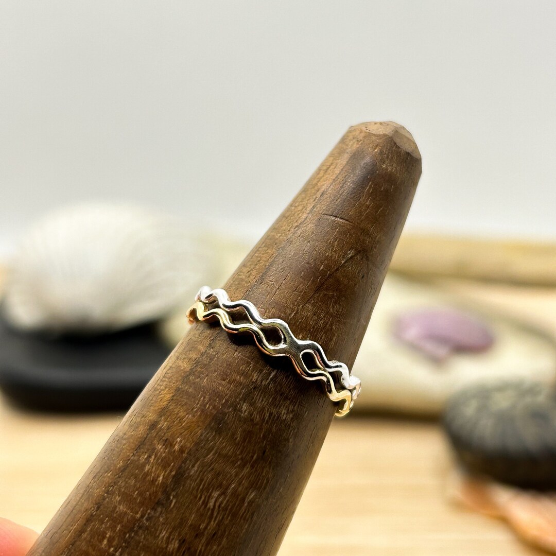 Gold & Silver Wavy Line Ring Ripple Minimal Ring Handmade Mixed Metal ...