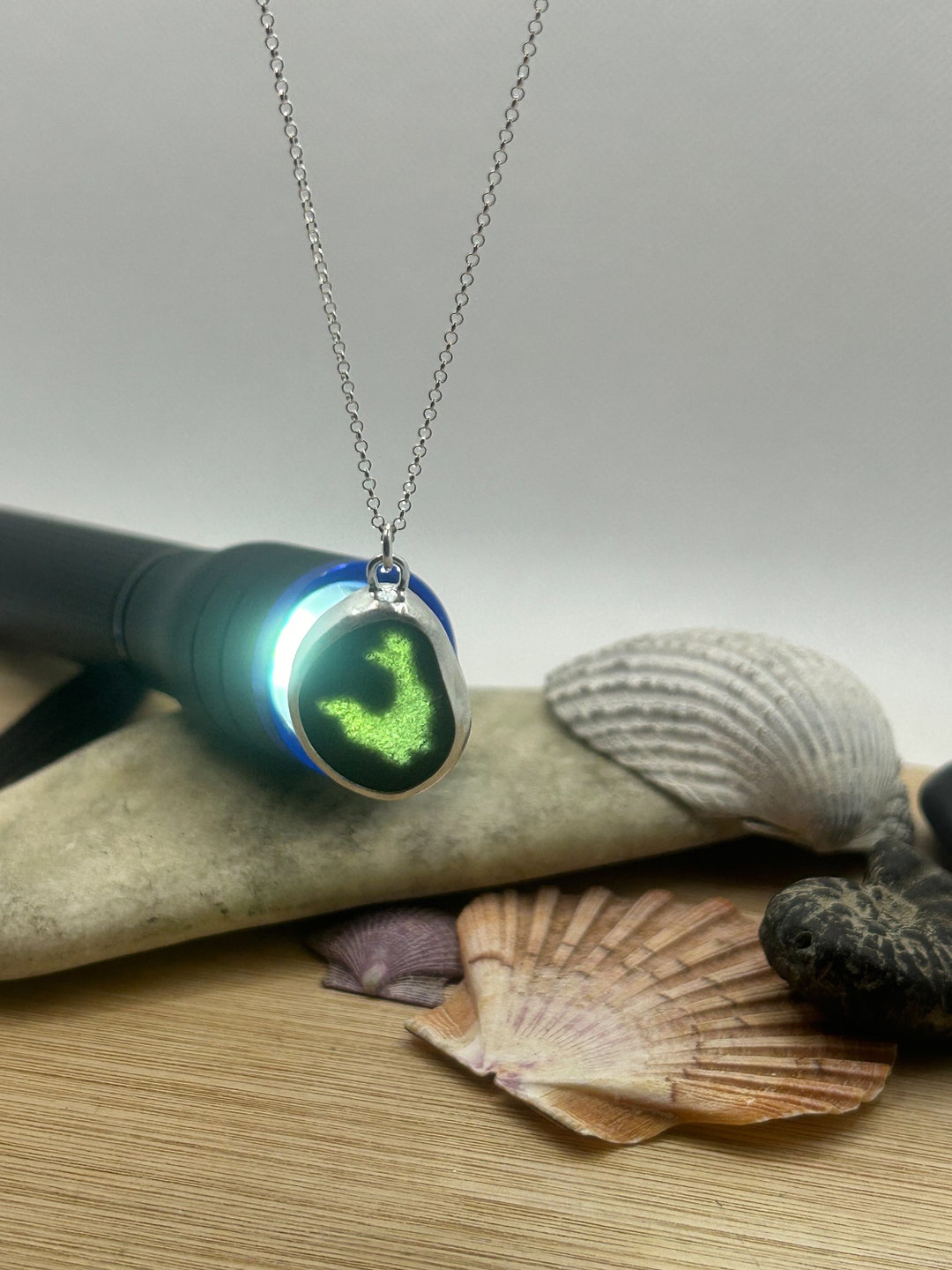 Large Pirate Glass Sea Glass Pendent Seal Necklace Sterling Silver - Etsy