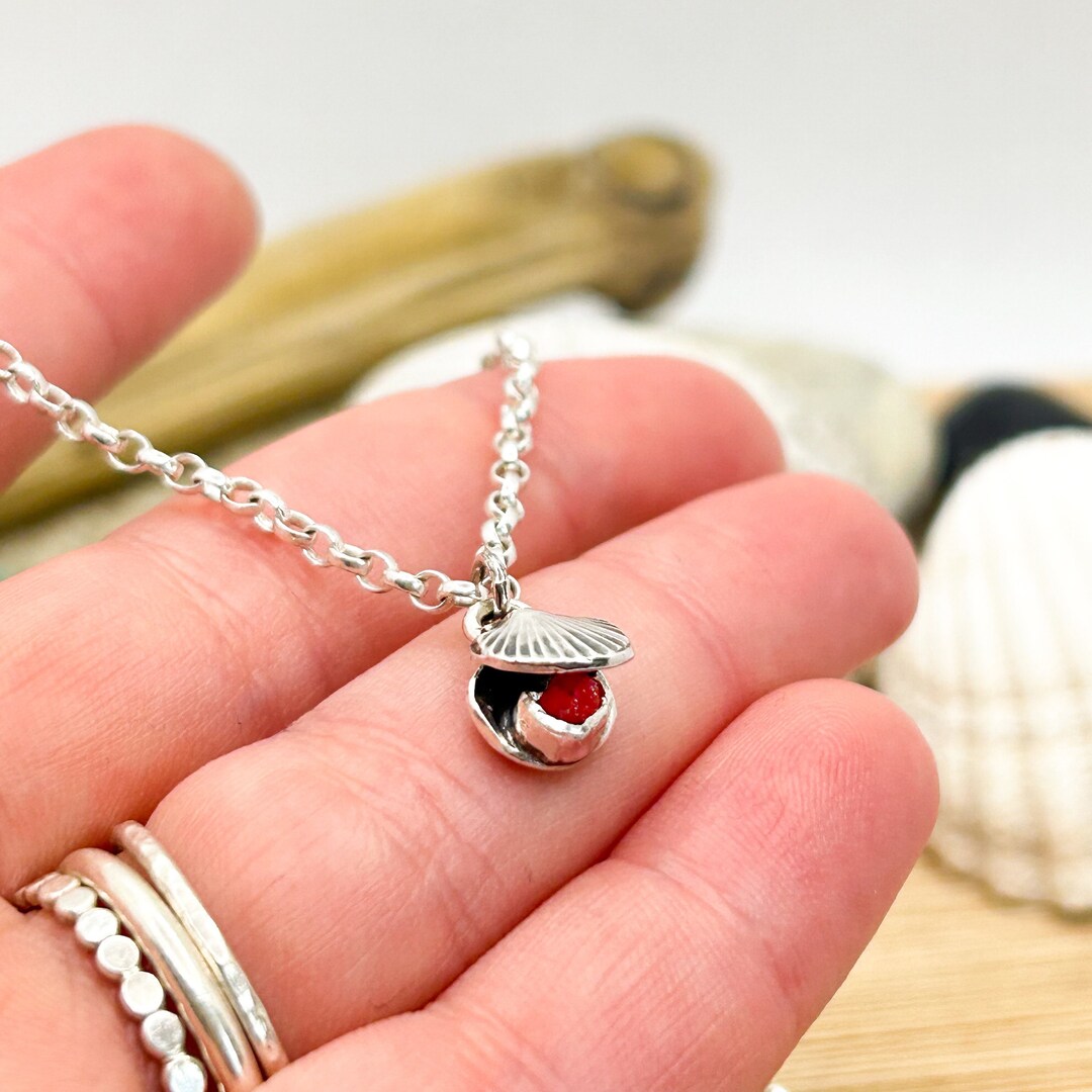 Silver Shell Pendent & Hidden Sea Glass Charm | Handmade | 18” Chain ...