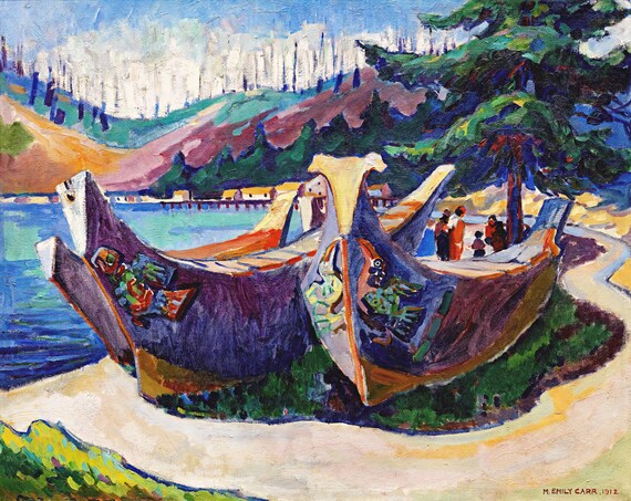 First Nations War Canoes in Alert Bay Painting by Emily Carr | Etsy