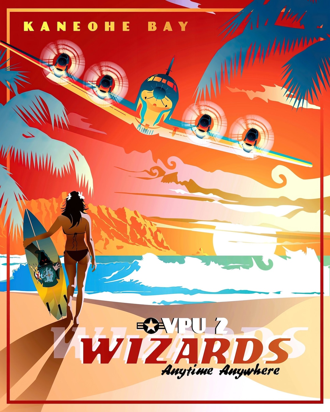 VPU-2 Wizards U.S. Navy Kaneohe Bay Vintage Travel Poster Reproduction ...