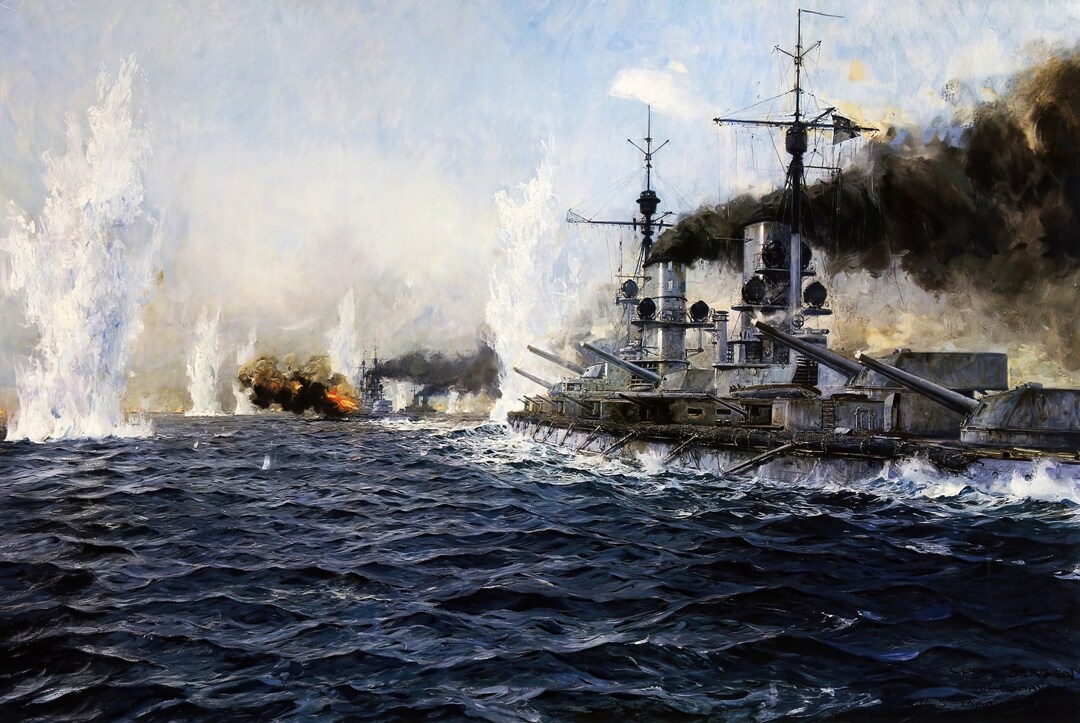 German Battleship SMS Markgraf Firing on the British Fleet at the ...