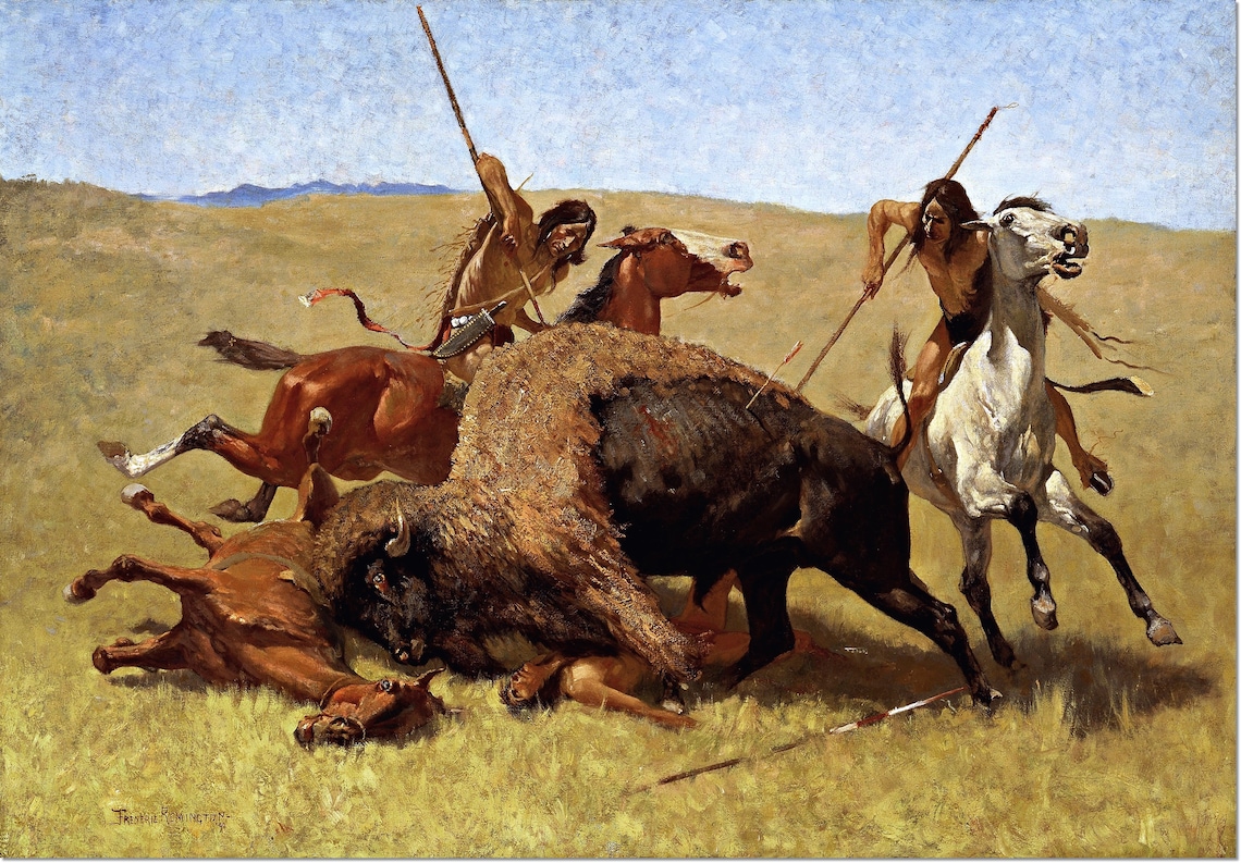 Stretched Canvas The Buffalo Hunt Painting by Frederic | Etsy