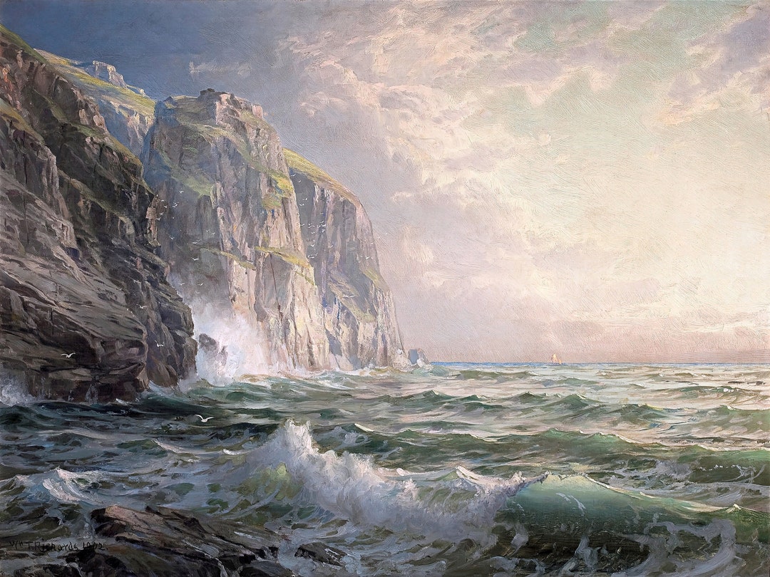 Rocky Cliff With Stormy Sea Painting by William Trost Richards Art ...