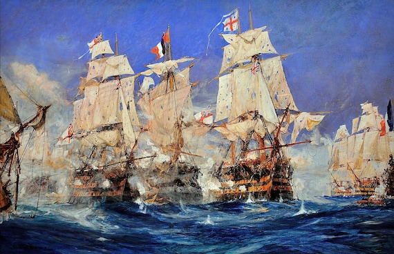 Battle of Trafalgar Painting by Charles Edward Dixon | Etsy