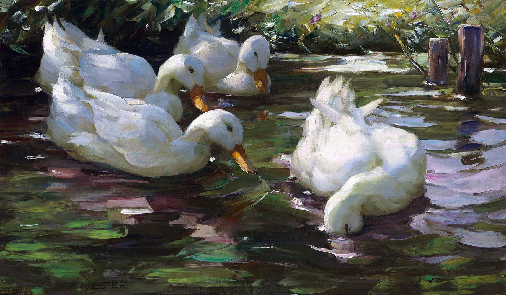 Four Ducks on the Pond Painting by Alexander Max Koester Art | Etsy
