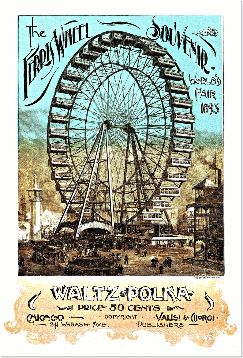 1893 Chicago Worlds Fair Ferris Wheel Vintage Poster - Etsy