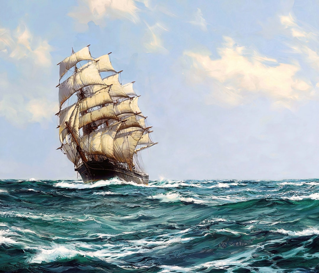 Clipper Ship on the High Seas Painting by Montague Dawson Reproduction ...