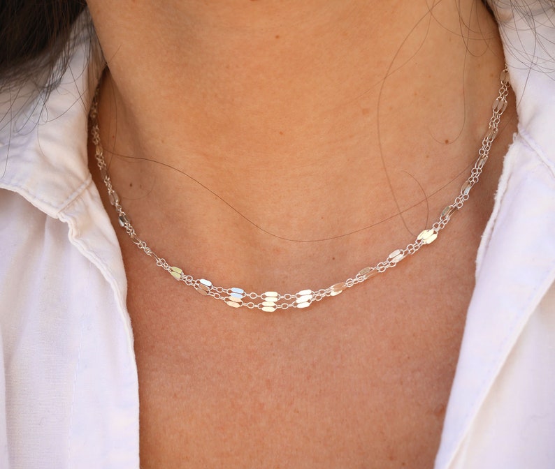 Collier choker ras du cou argent 925 Collier double tours | Etsy